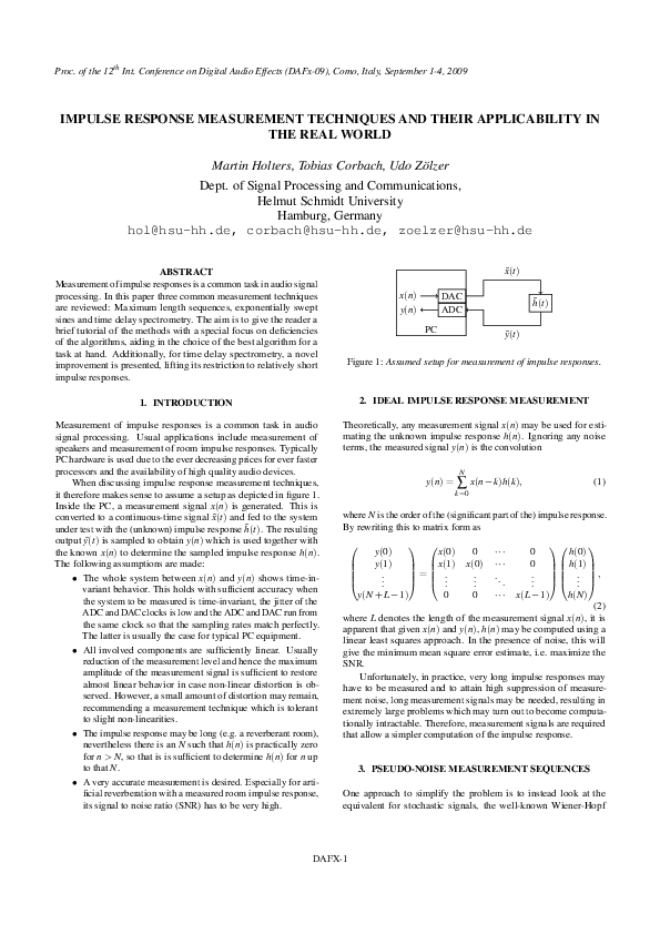 (PDF) Impulse Response Measurement Techniques and Their Applicability in the Real World