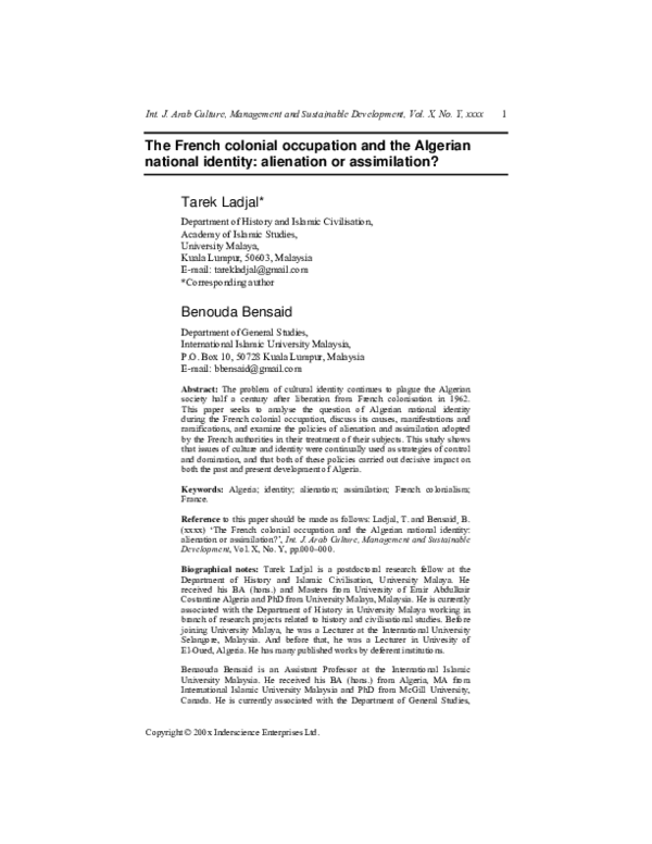 (PDF) The French colonial occupation and the Algerian National Identity ...