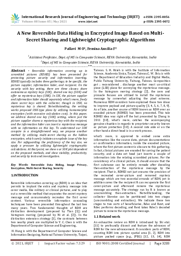 (PDF) IRJET- A New Reversible Data Hiding in Encrypted Image based on Multi-Secret Sharing and ...