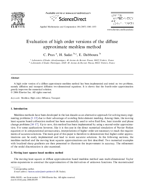 Pdf Evaluation Of High Order Versions Of The Diffuse Approximate