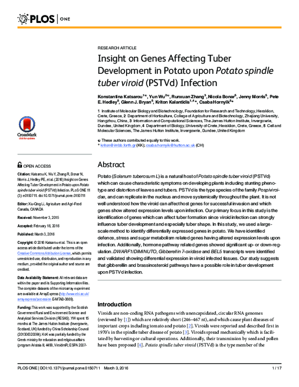 (PDF) Insight on Genes Affecting Tuber Development in Potato upon ...