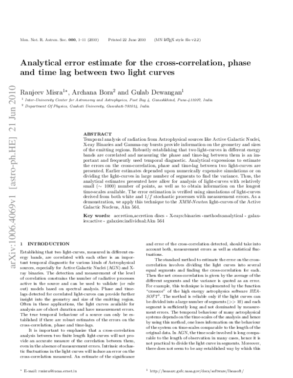 (PDF) Analytical error estimate for the cross-correlation, phase and ...