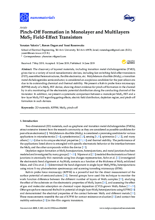 (PDF) Pinch-Off Formation in Monolayer and Multilayers MoS2 Field ...
