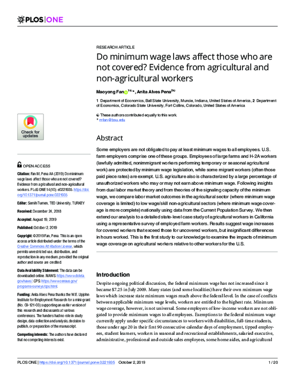 (PDF) Do minimum wage laws affect those who are not covered? Evidence from agricultural and non ...