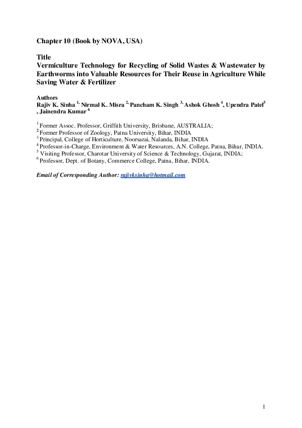 (PDF) Vermiculture Technology for Recycling of Solid Wastes and ...