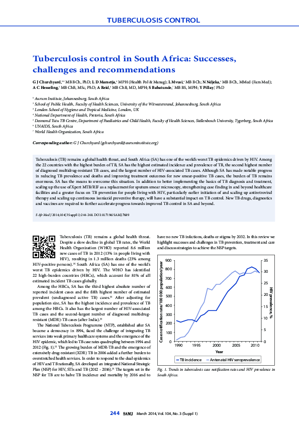 (PDF) Tuberculosis control in South Africa: Successes, challenges and ...