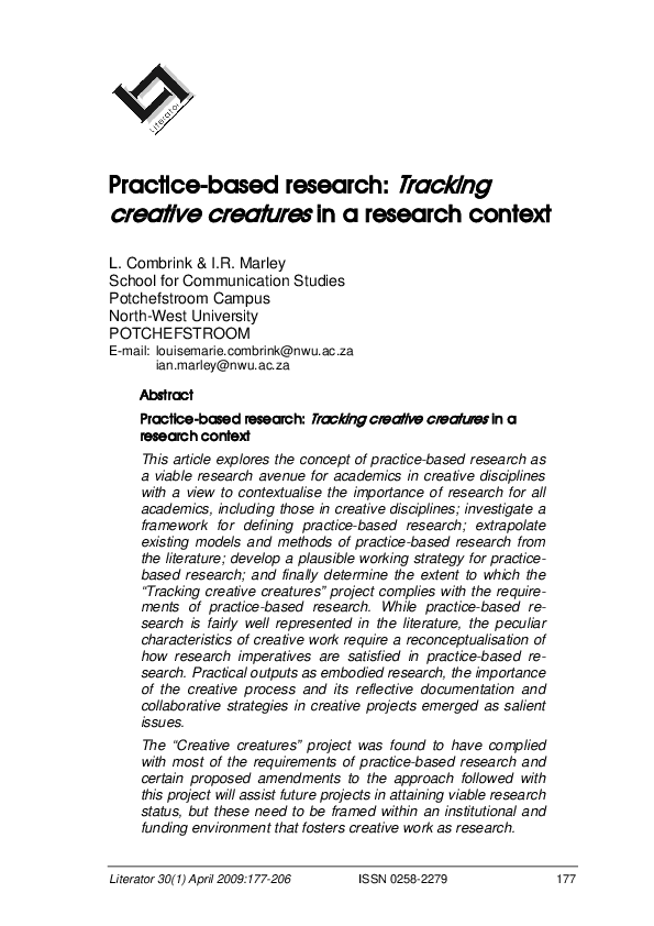 (PDF) Practice-based research: Tracking creative creatures in a ...