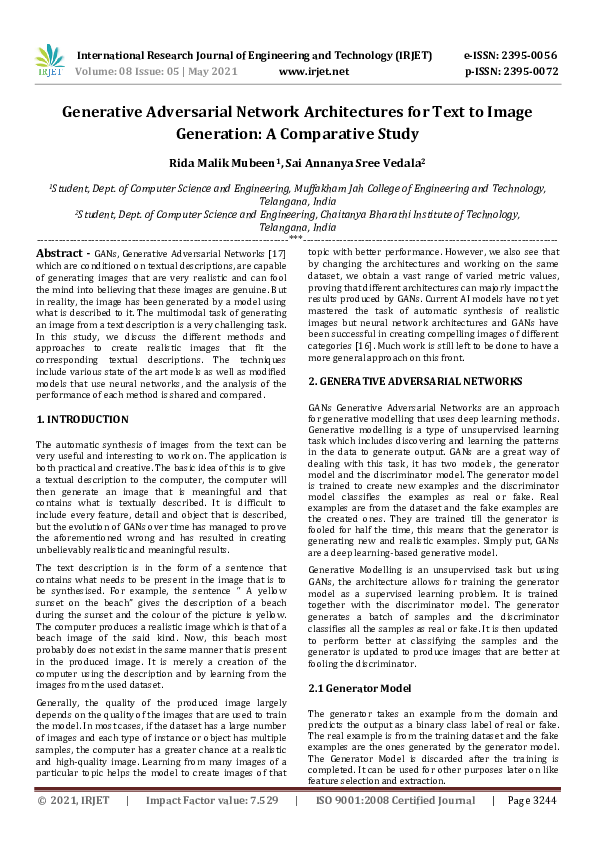 (PDF) Generative Adversarial Network Architectures for Text to Image ...