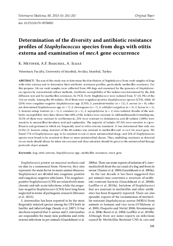 (PDF) Determination of the diversity and antibiotic resistance profiles of Staphylococcus ...
