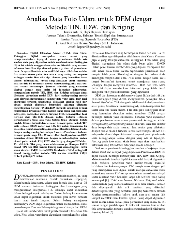 (PDF) Analisa Data Foto Udara untuk DEM dengan Metode TIN, IDW, dan Kriging