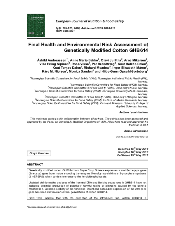 (PDF) Final Health and Environmental Risk Assessment of Genetically ...