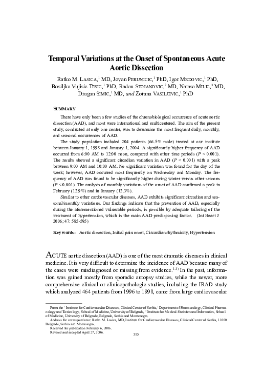 (PDF) Temporal variations at the onset of spontaneous acute aortic dissection