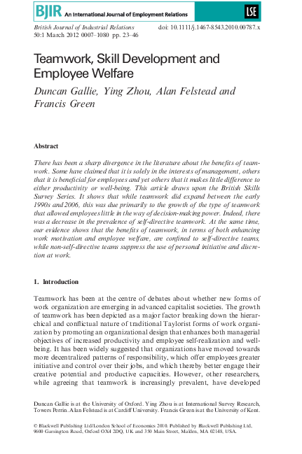 (PDF) Teamwork, Skill Development and Employee Welfare