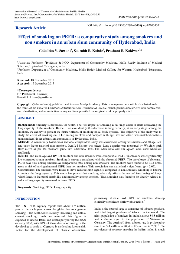 (PDF) Effect of smoking on PEFR: a comparative study among smokers and ...