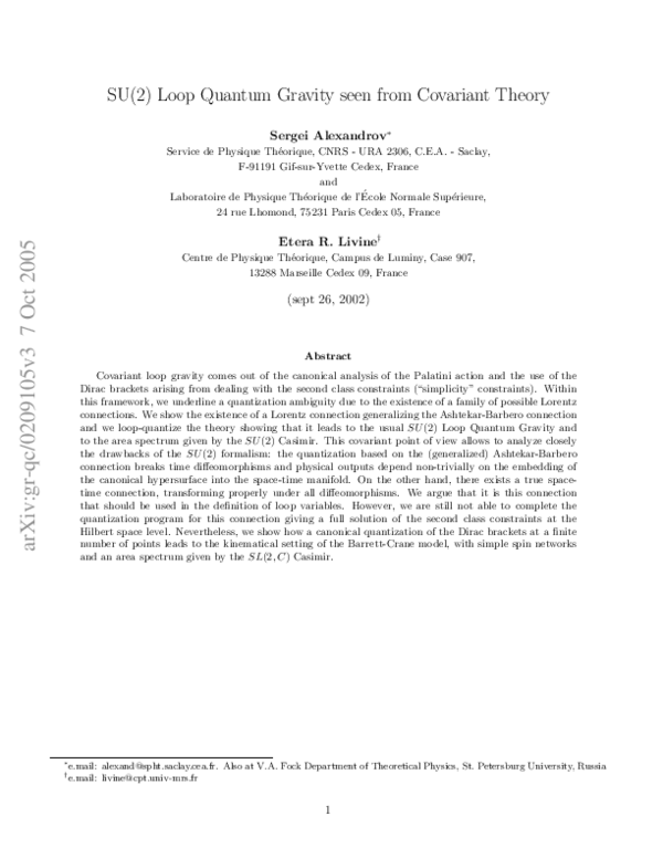 Pdf Su2 Loop Quantum Gravity Seen From Covariant Theory