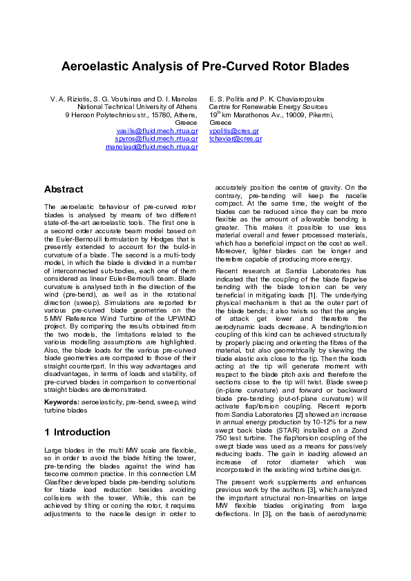 (PDF) Aeroelastic Analysis of Pre-Curved Rotor Blades