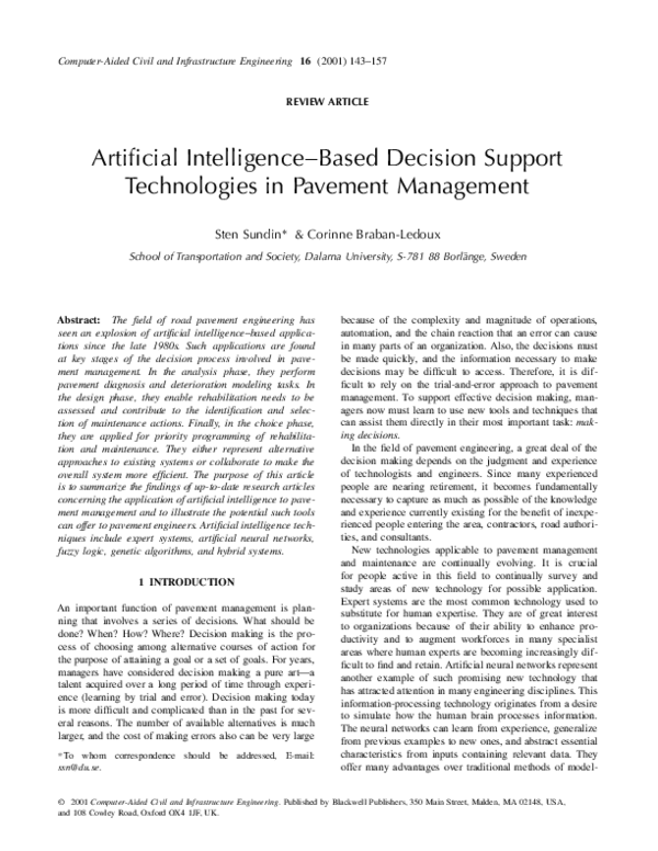 (PDF) Artificial Intelligence-Based Decision Support Technologies in Pavement Management