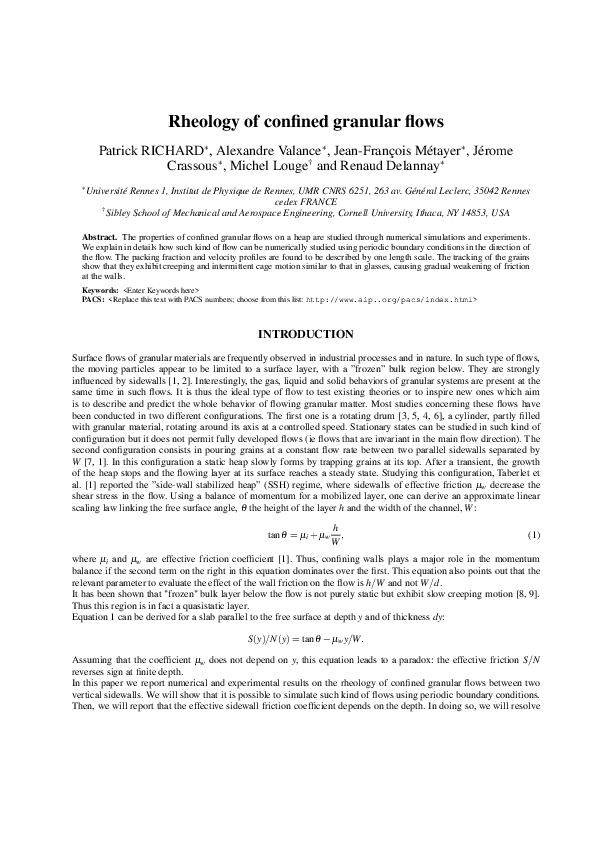 (PDF) Rheology of confined granular flows