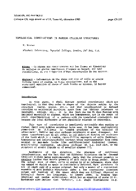 (PDF) Correlations in topological models of 2D random cellular structures