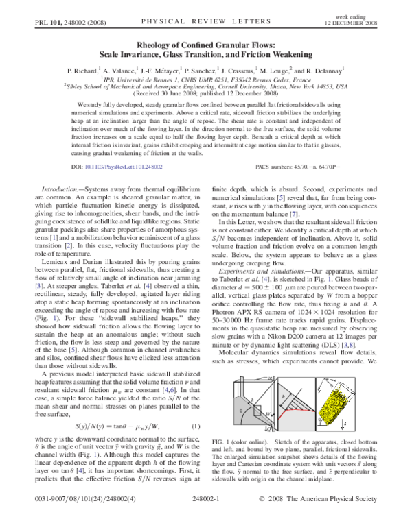 (PDF) Rheology of Confined Granular Flows: Scale Invariance, Glass ...