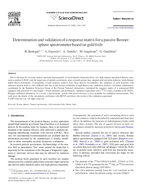 (PDF) Determination and validation of a response matrix for a passive ...