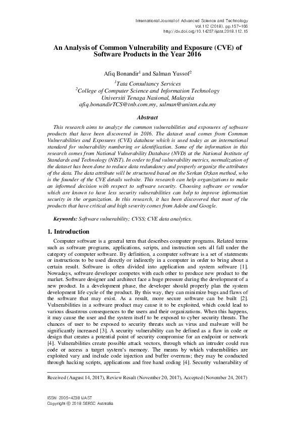 (PDF) An Analysis of Common Vulnerability and Exposure (CVE) of ...