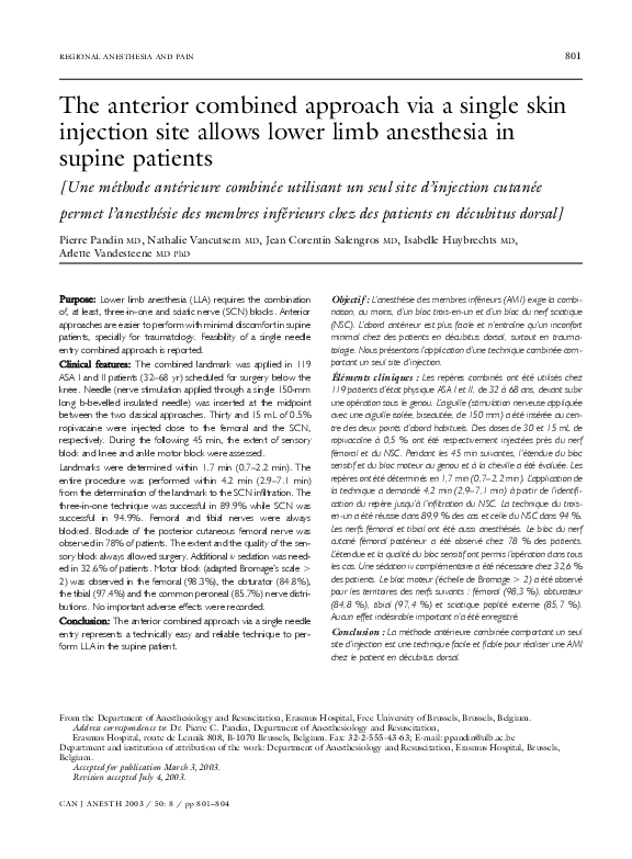 (PDF) The anterior combined approach via a single skin injection site ...
