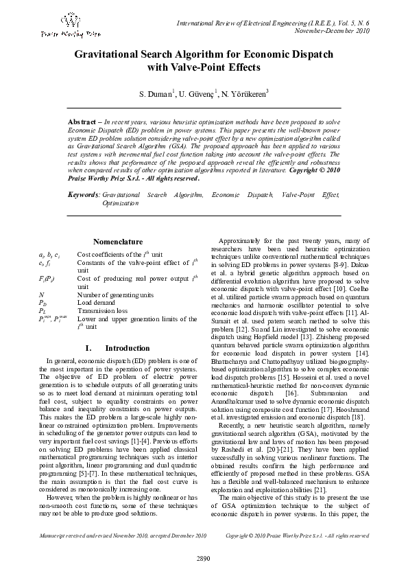 (PDF) Gravitational Search Algorithm for Economic Dispatch with Valve-Point Effects