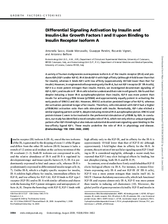 (PDF) Differential Signaling Activation by Insulin and Insulin-Like ...