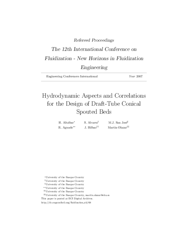 (PDF) Hydrodynamic Aspects and Correlations for the Design of Draft-Tube Conical Spouted Beds ...