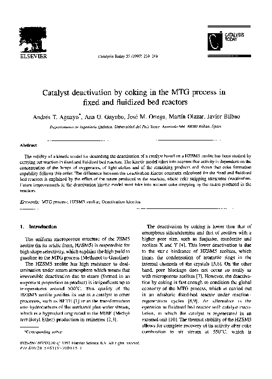 (PDF) Catalyst deactivation by coking in the MTG process in fixed and fluidized bed reactors ...