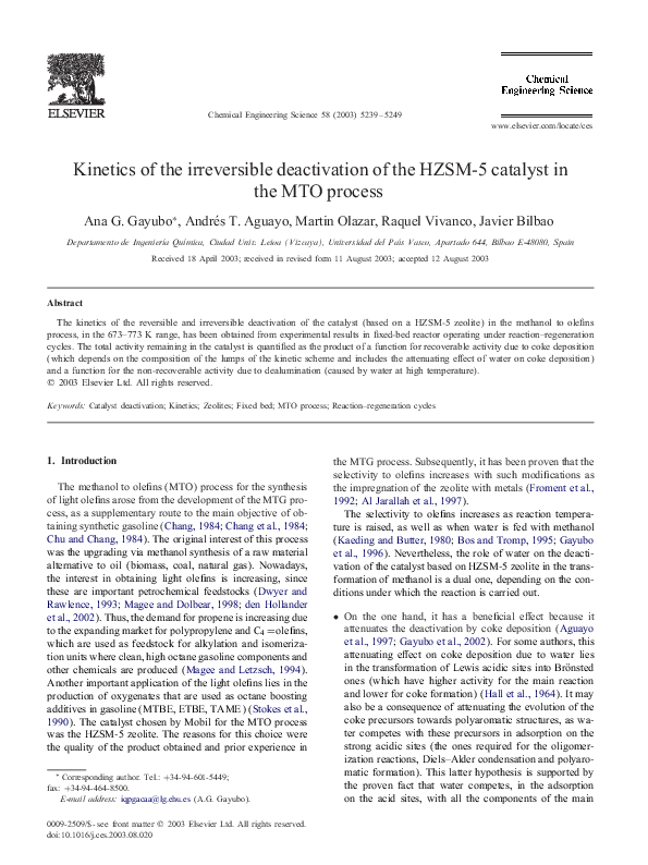 (PDF) Kinetics of the irreversible deactivation of the HZSM-5 catalyst ...
