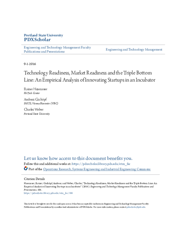 (PDF) Technology readiness, market readiness and the triple bottom line: An empirical analysis ...