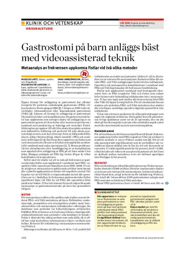 (PDF) Gastrostomi på barn anläggs bäst med videoassisterad teknik ...