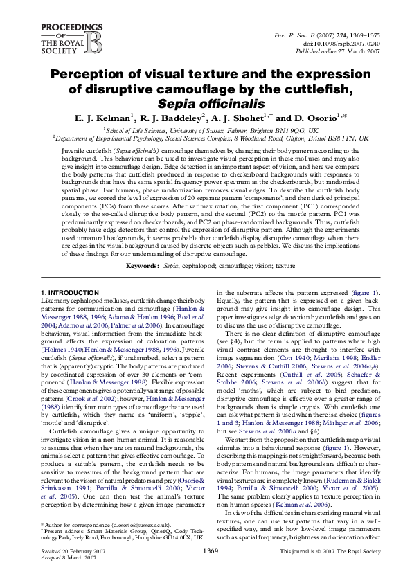 (PDF) Cephalopod dynamic camouflage: bridging the continuum between ...