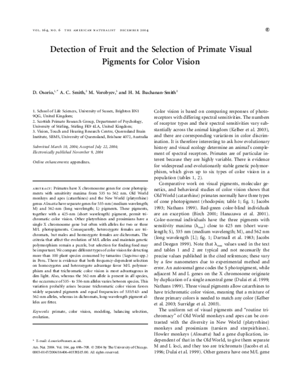 (PDF) Detection of Fruit and the Selection of Primate Visual Pigments ...