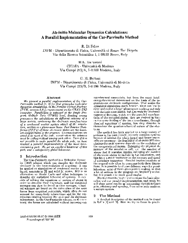 Pdf Ab Initio Molecular Dynamics Calculations A Parallel