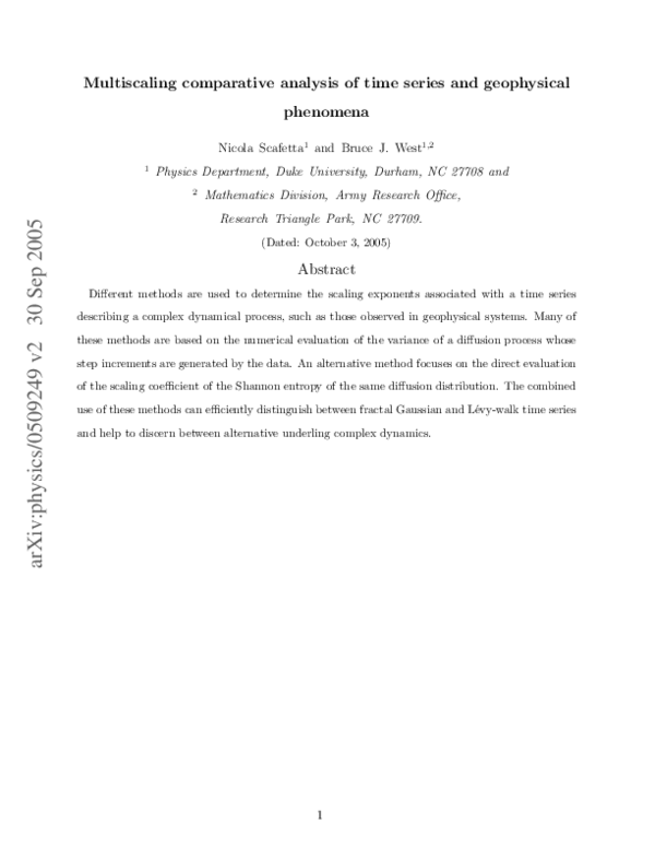 (PDF) Multiscaling comparative analysis of time series and geophysical phenomena