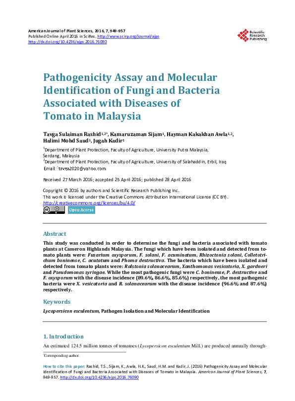 (PDF) Pathogenicity Assay and Molecular Identification of Fungi and ...