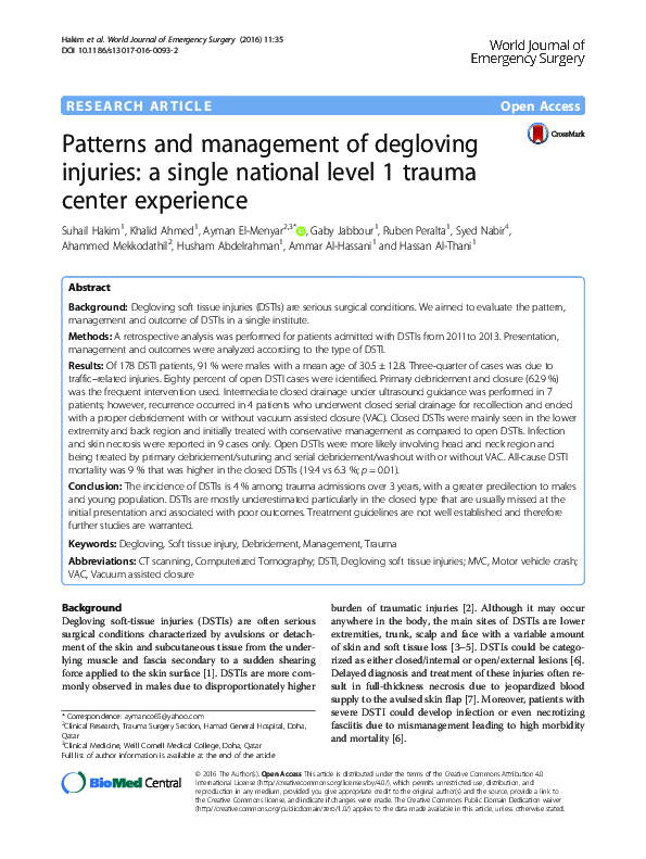 (PDF) Patterns and management of degloving injuries: a single national ...