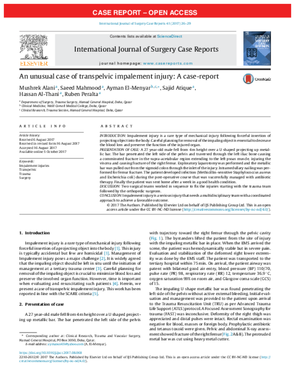 (PDF) An unusual case of transpelvic impalement injury: A case-report