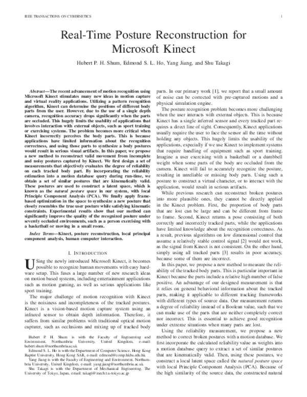(PDF) Real-time posture reconstruction for Microsoft Kinect
