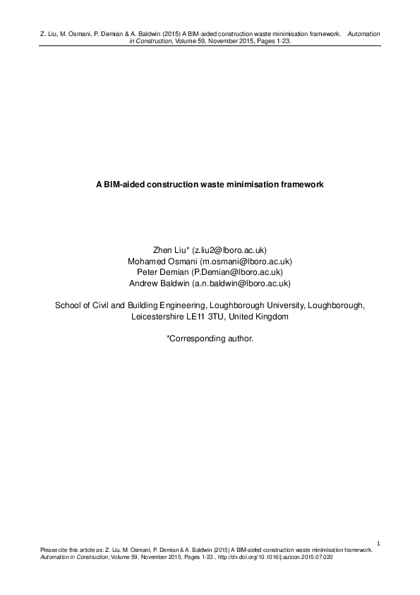 (PDF) A BIM-aided construction waste minimisation framework