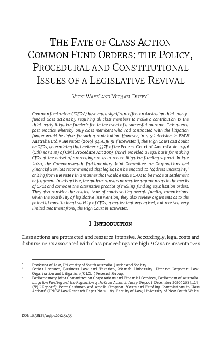 (PDF) The Fate of Class Action Common Fund Orders