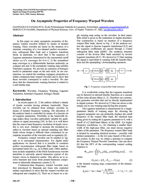 (PDF) On Asymptotic Properties of Frequency Warped Wavelets