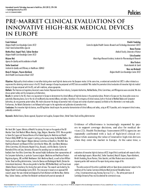 (PDF) Pre-Market Clinical Evaluations of Innovative High-Risk Medical ...