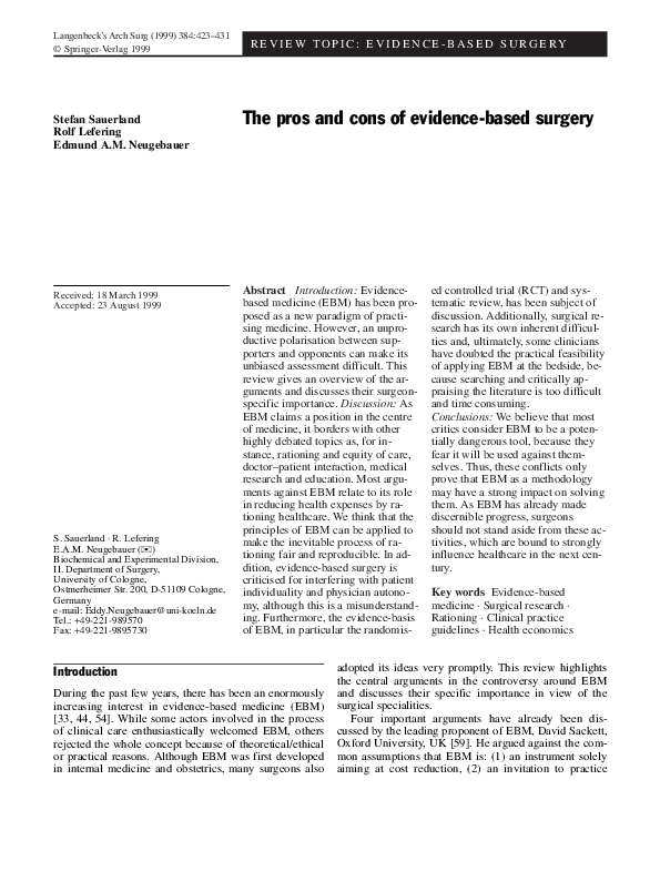 (PDF) The pros and cons of evidence-based surgery