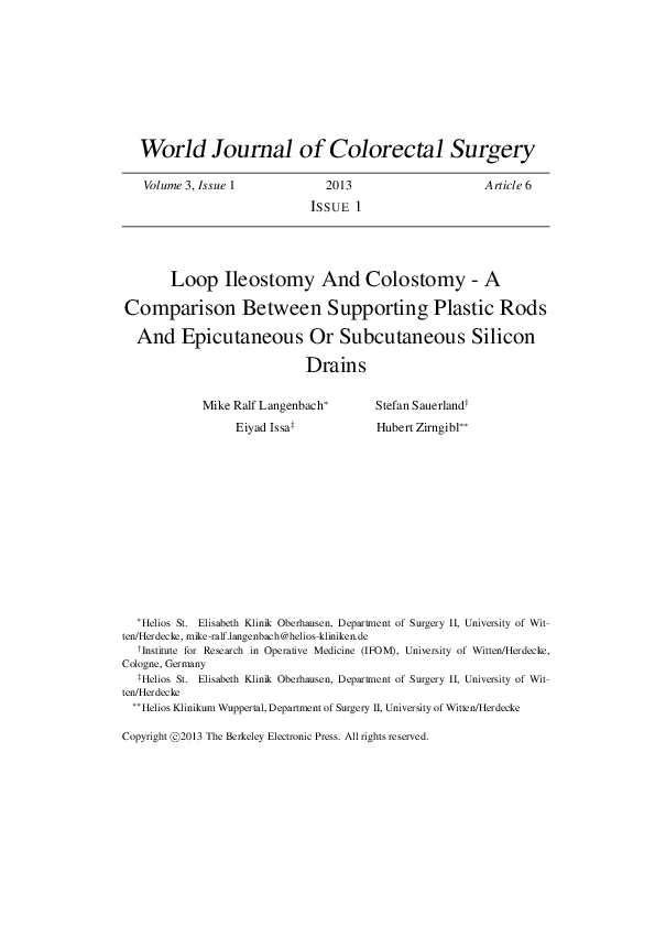 (PDF) Loop Ileostomy and Colostomy—A Comparison between Supporting ...