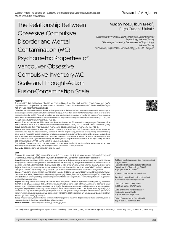 (PDF) The Relationship Between Obsessive Compulsive Disorder And Mental ...