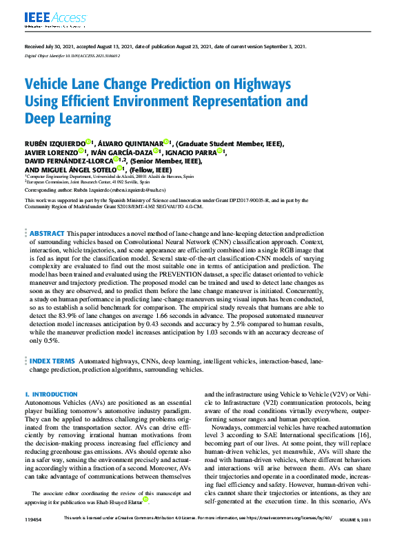 (PDF) Vehicle Lane Change Prediction on Highways Using Efficient Environment Representation and ...